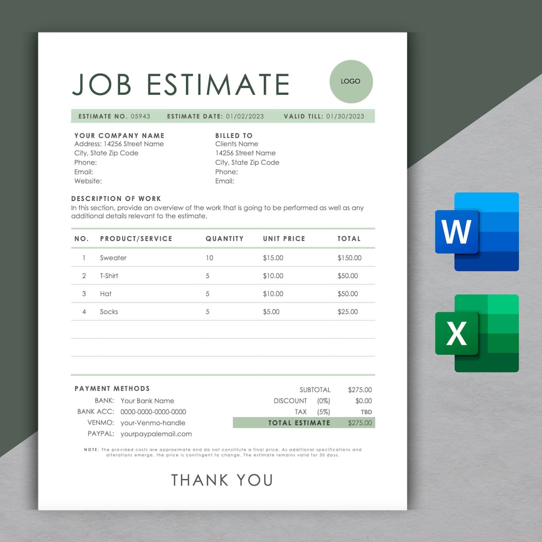 Job Estimate Template | Modern and Professional Work Estimate ...