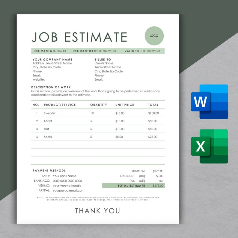 Job Estimate Template | Modern and Professional Work Estimate ...