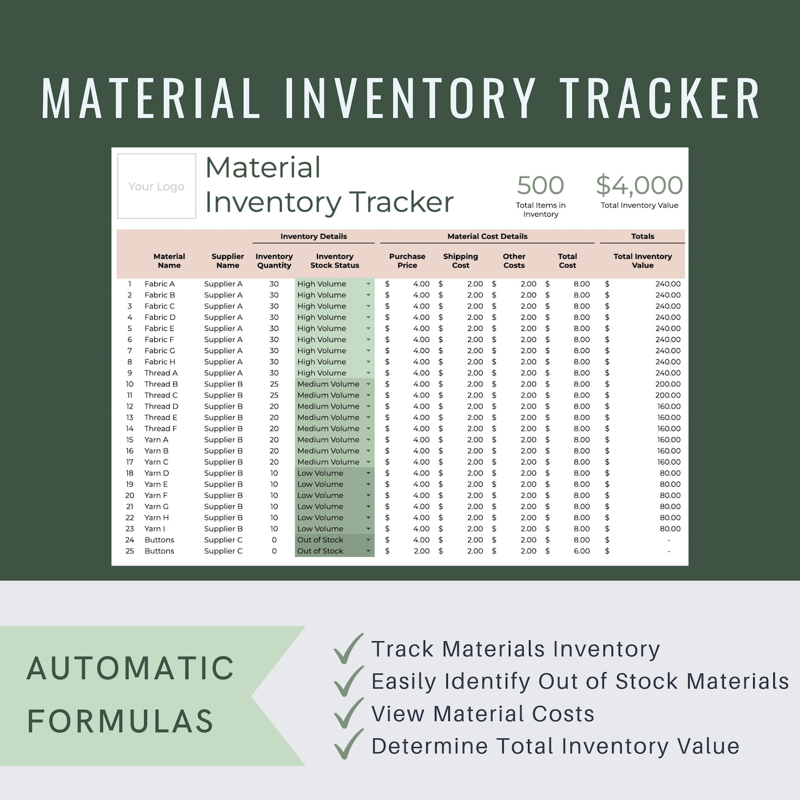 Inventory Tracker Small Business Bookkeeping Product - Etsy