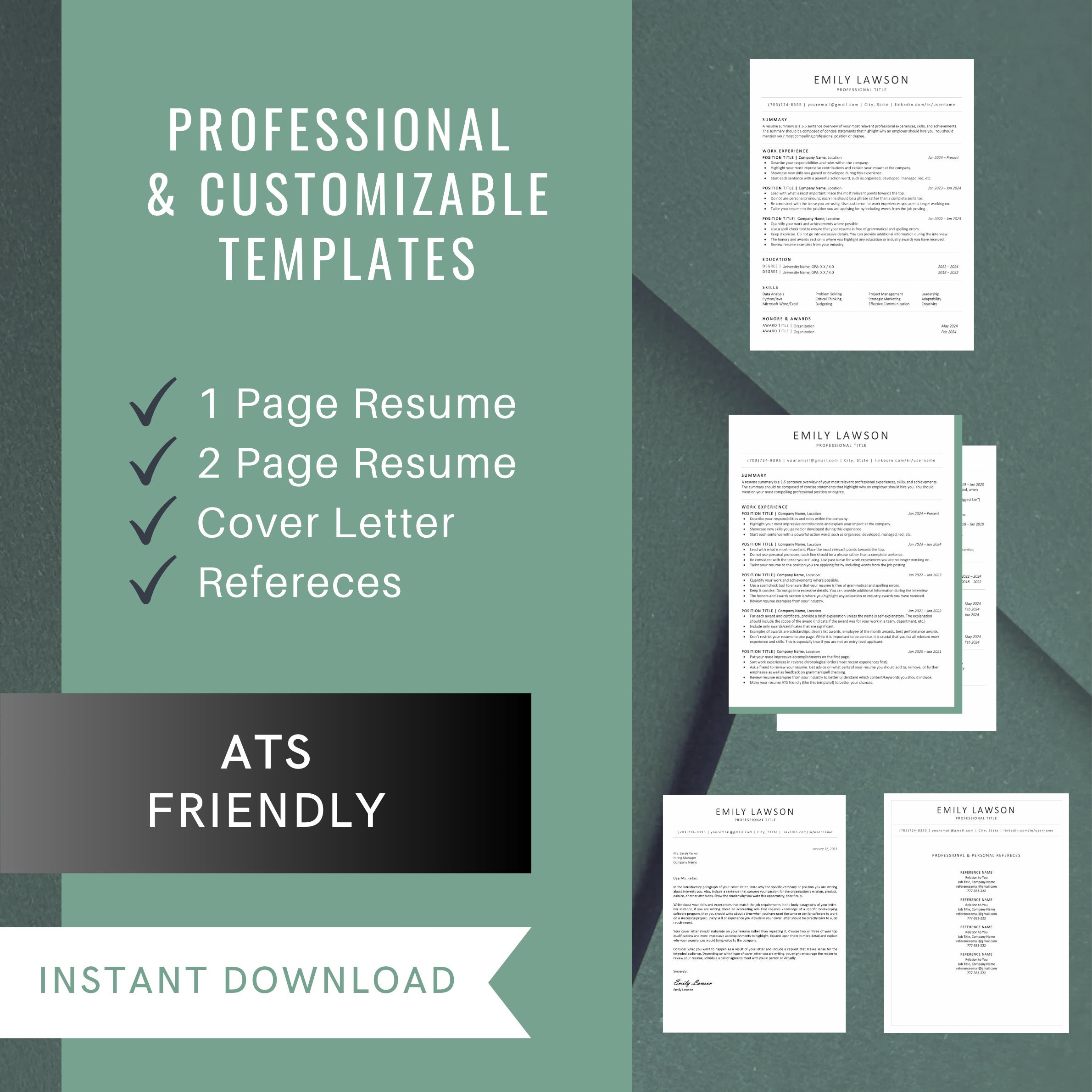 ATS Friendly Resume Template for Microsoft Word | Professional and ...