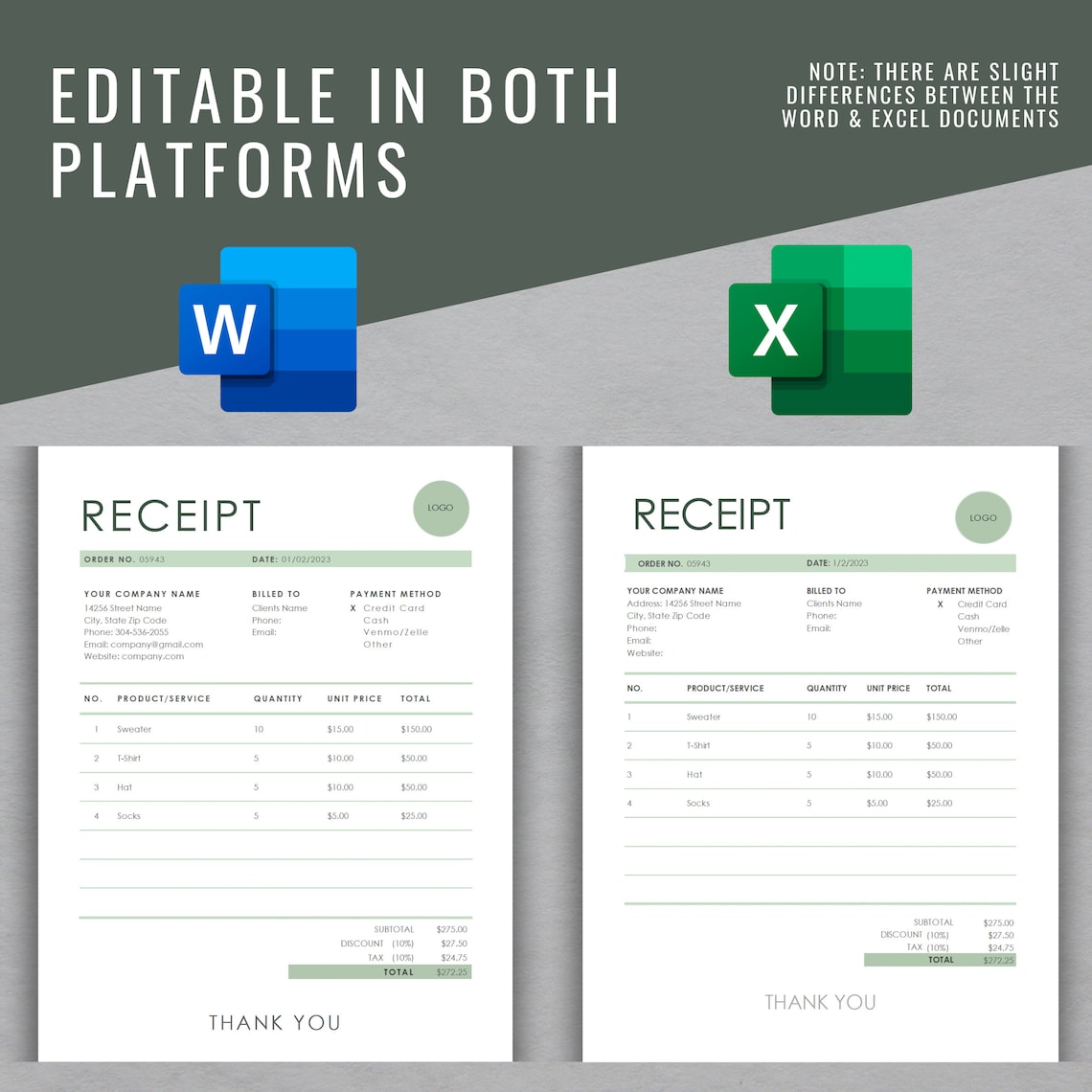 Receipt Template | Modern and Professional Receipt | Microsoft WORD and ...