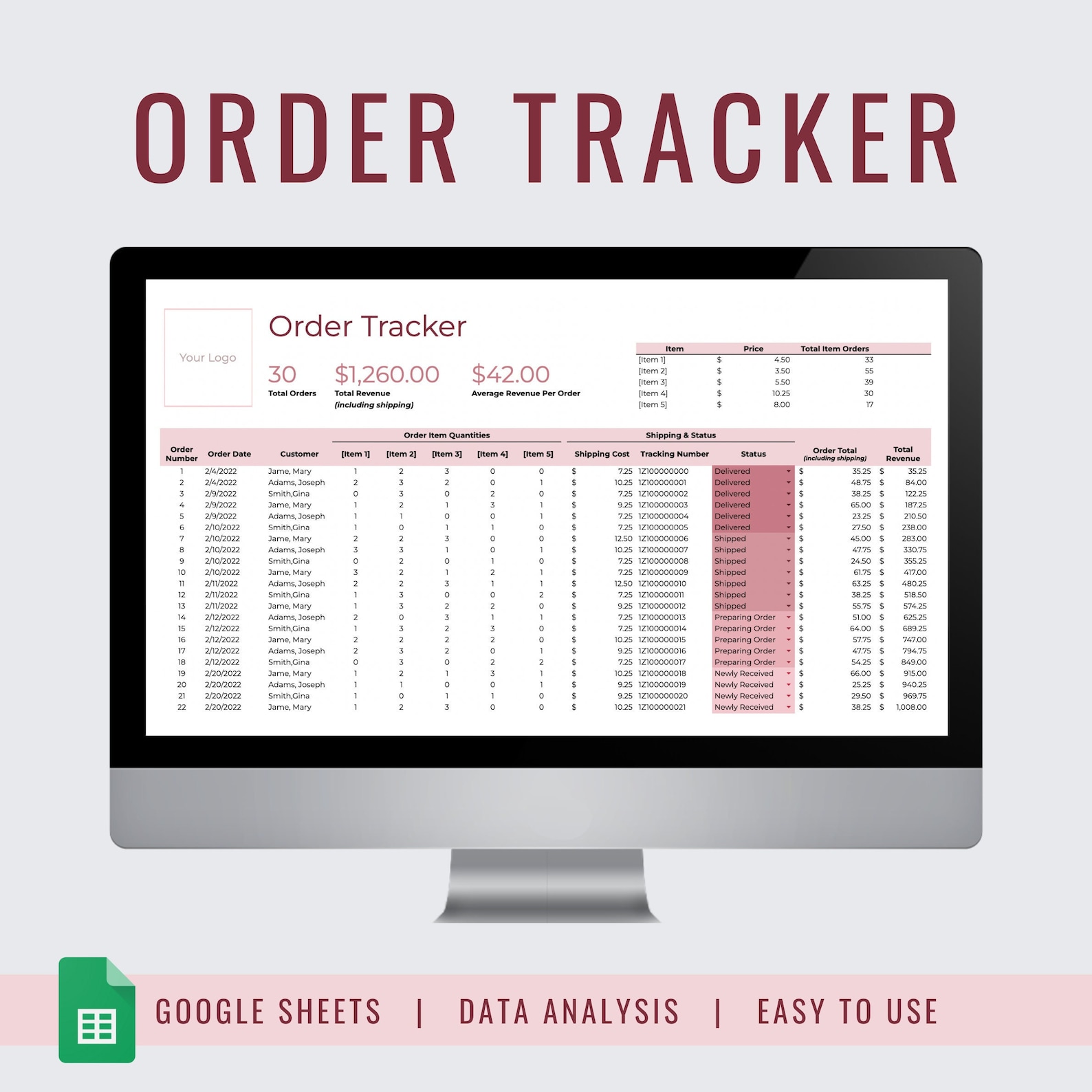 Order Tracker | Small Business Bookkeeping | Sales Tracker | Revenue ...