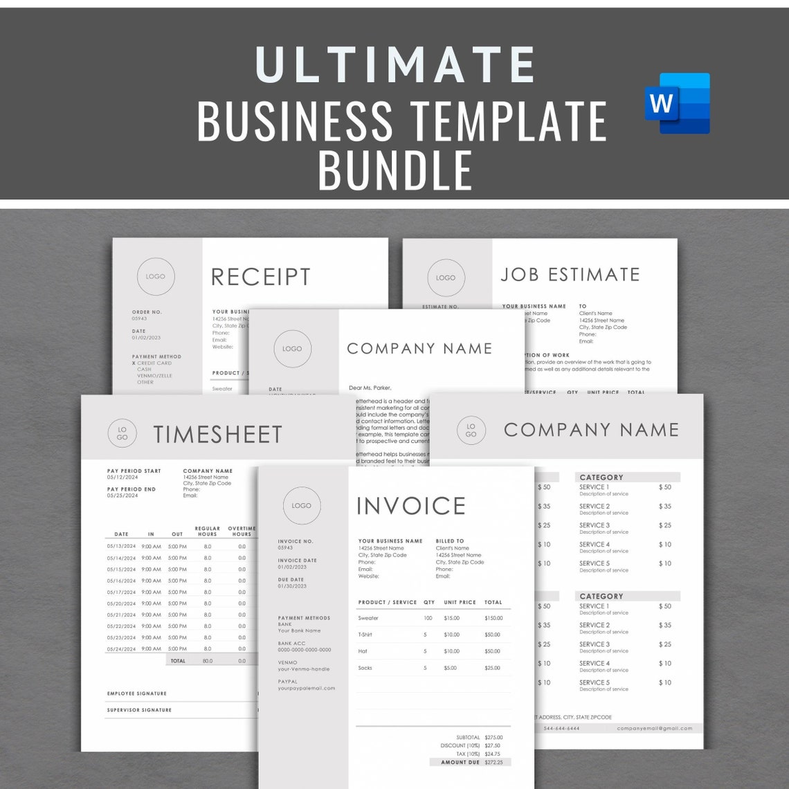 Ultimate Business Template Bundle | Invoice, Letterhead, Receipt ...