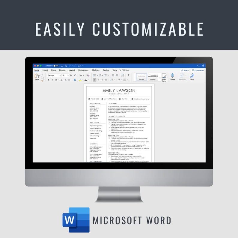 Modern Resume Template Professional CV Template Microsoft - Etsy