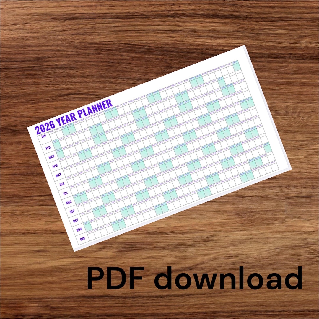 Yearly Calendar at a Glance | Digital Download Annual Planner | One ...