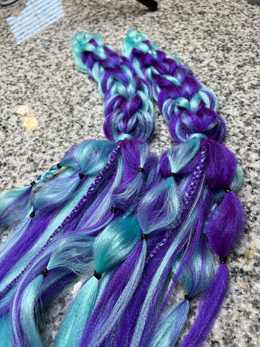 2 Piece Clip-in Sky Blue &violet 3D Festival and Rave Ponytail - Etsy