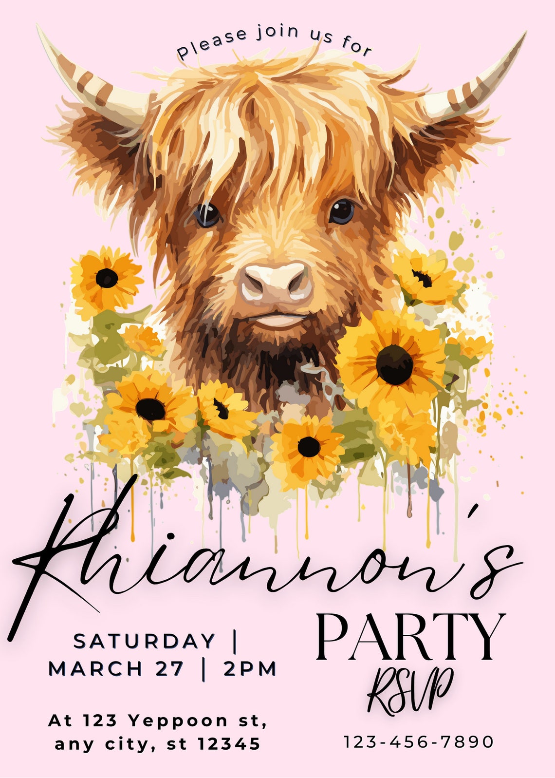 EDITABLE Highland Cow Birthday Party Invitation Highland Cow and ...