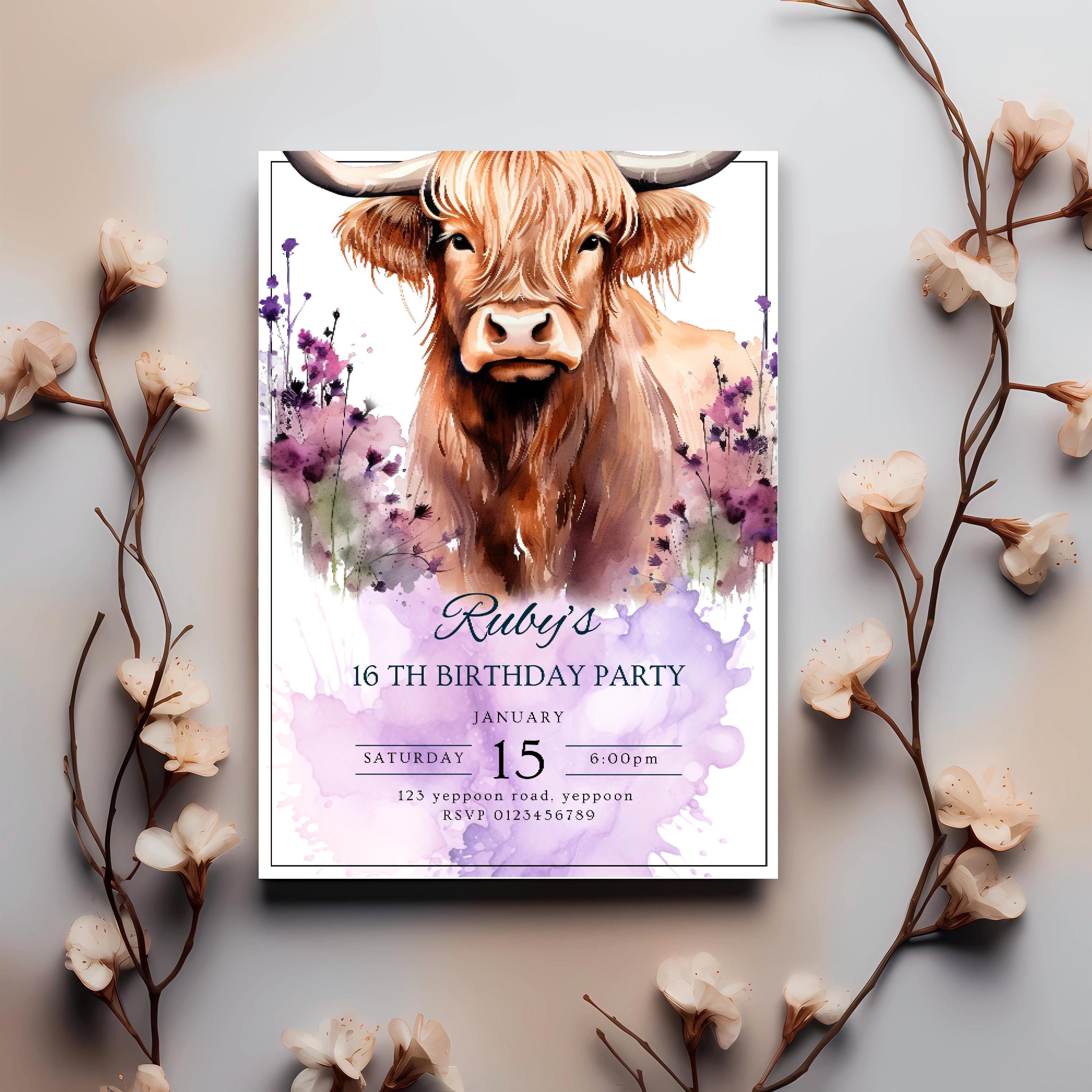 EDITABLE Highland Cow Birthday Party Invitation, Highland Cow and ...