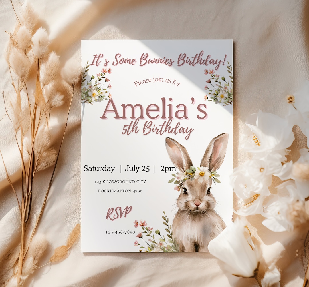 EDITABLE Bunny Birthday Party Invitation Cute Bunny Invite, Some ...