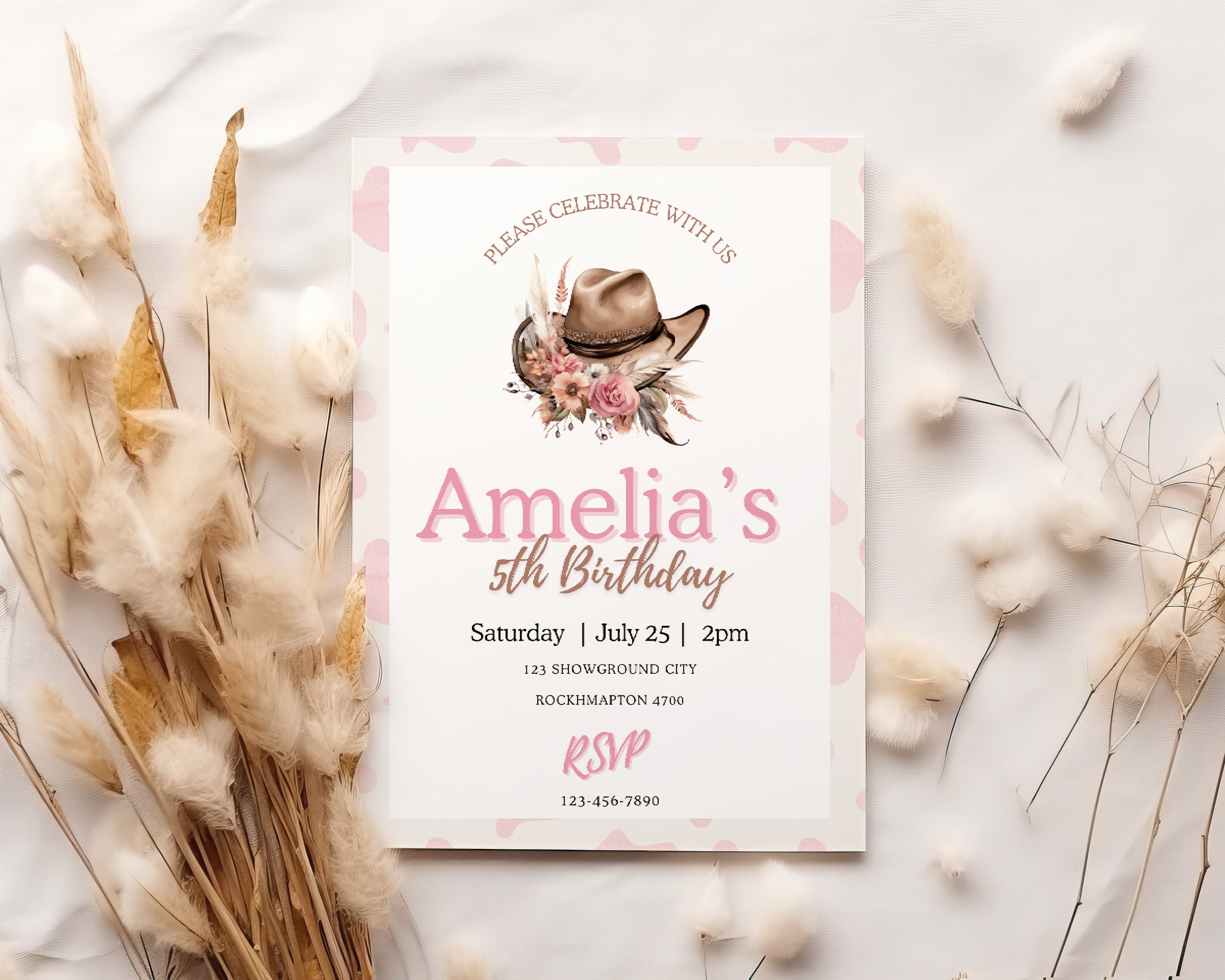 EDITABLE Cowgirl Hat Birthday Party Invitation, Cowgirl Hat and Floral ...