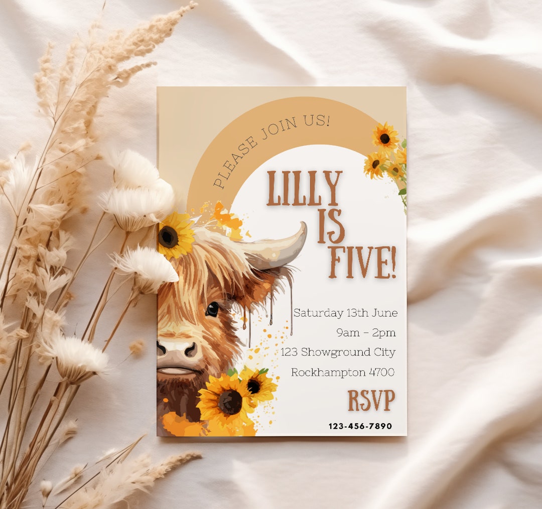 EDITABLE Highland Cow Birthday Party Invitation, Highland Cow and ...