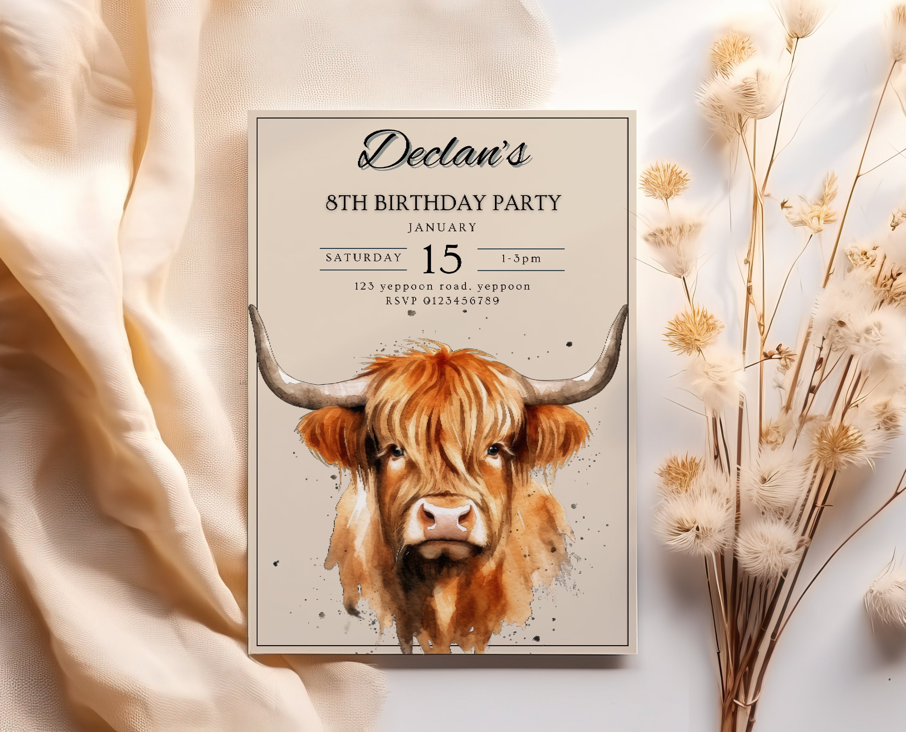 EDITABLE Highland Cow Birthday Party Invitation, Highland Cow Boy Party ...