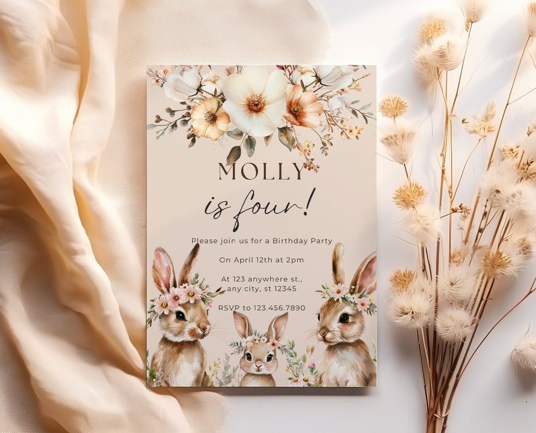 EDITABLE Bunny Birthday Party Invitation Cute Bunny Invite, Some Bunny ...
