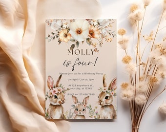 EDITABLE Bunny Birthday Party Invitation Cute Bunny Invite, Some Bunny ...