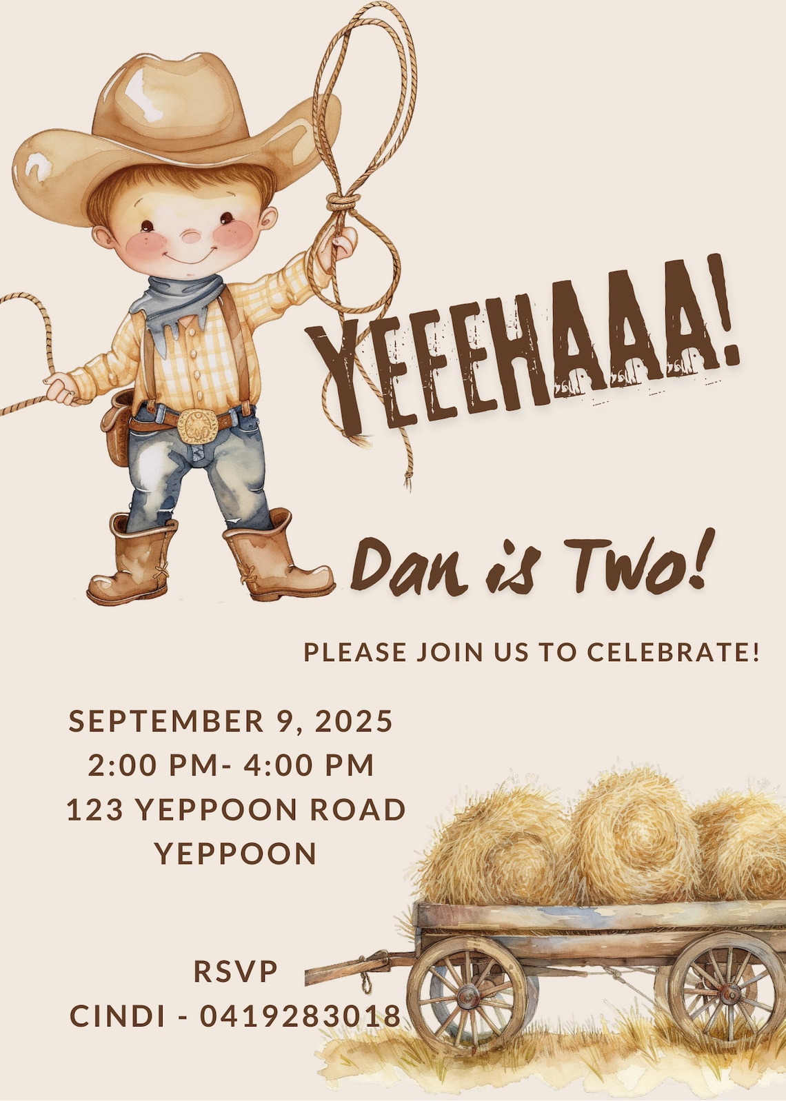 EDITABLE Cowboy Birthday Party Invitation Farm Party Printable Boy ...