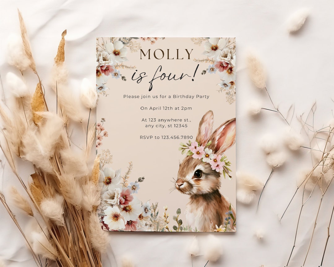 EDITABLE Bunny Birthday Party Invitation Cute Bunny Invite, Some Bunny ...