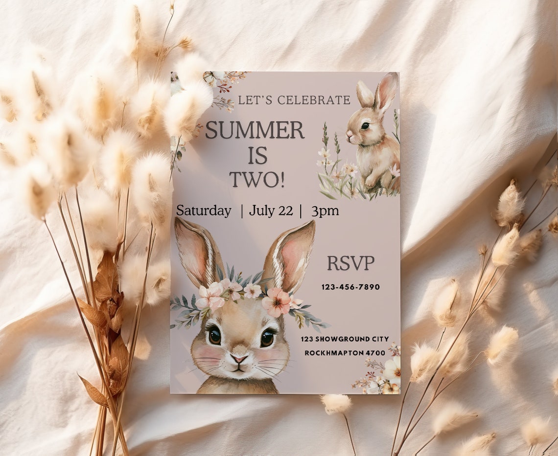 EDITABLE Bunny Birthday Party Invitation Cute Bunny Invite, Some Bunny ...