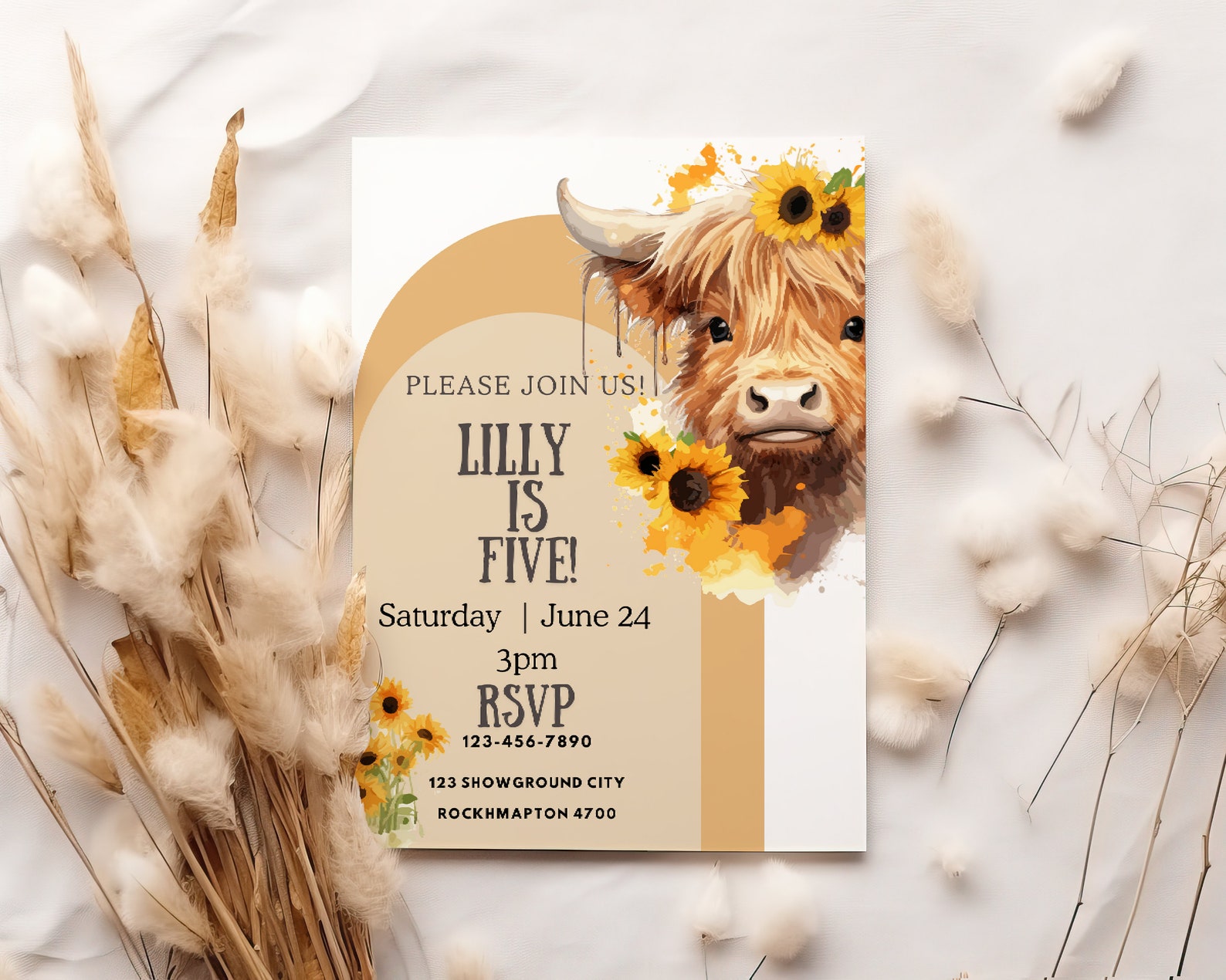 EDITABLE Highland Cow Birthday Party Invitation, Highland Cow and ...