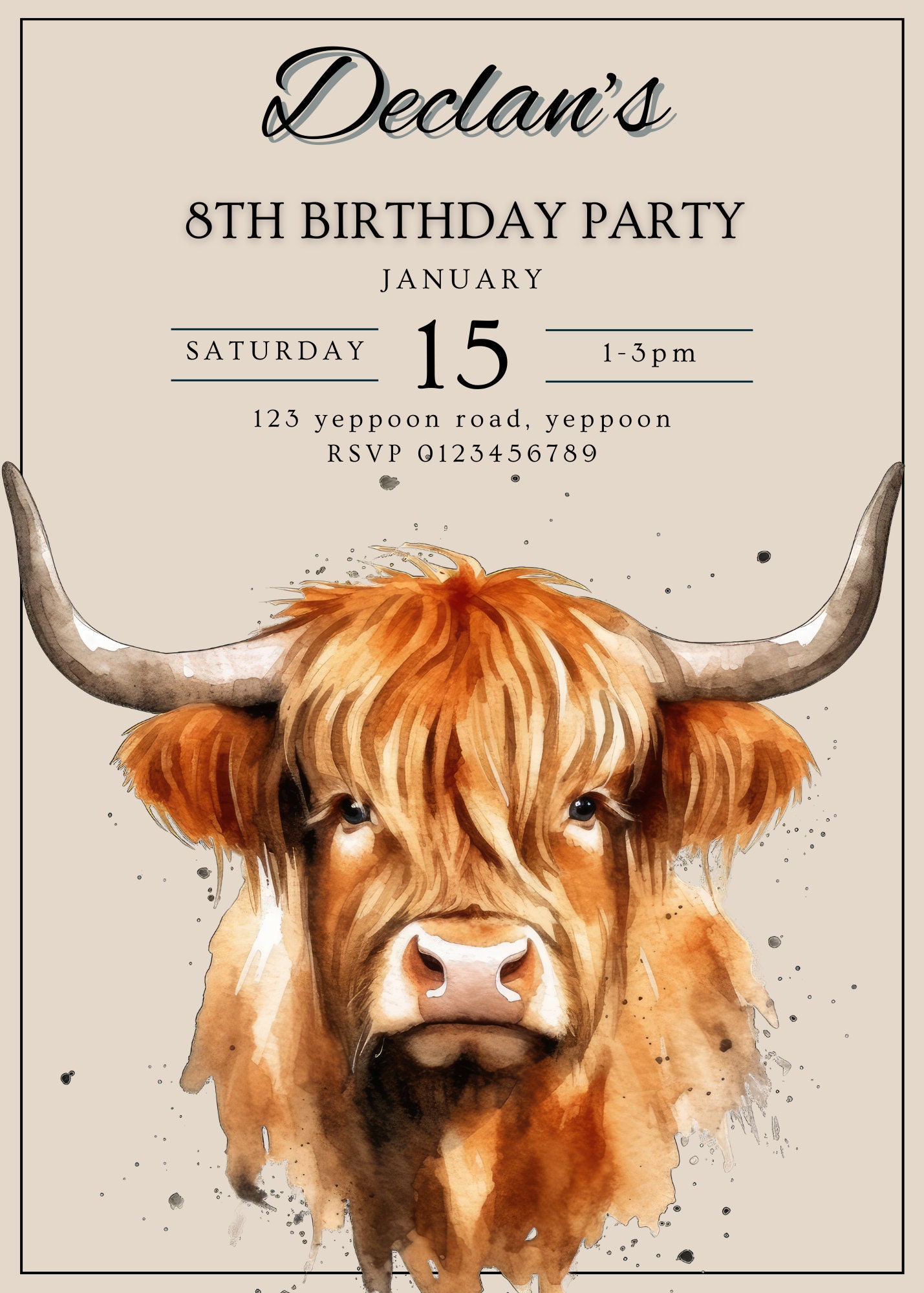 EDITABLE Highland Cow Birthday Party Invitation, Highland Cow Boy Party ...