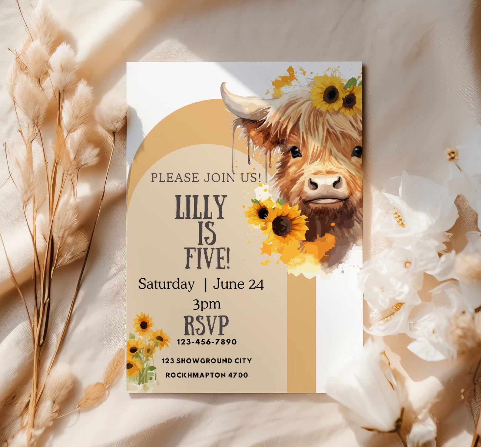 EDITABLE Highland Cow Birthday Party Invitation, Highland Cow and ...