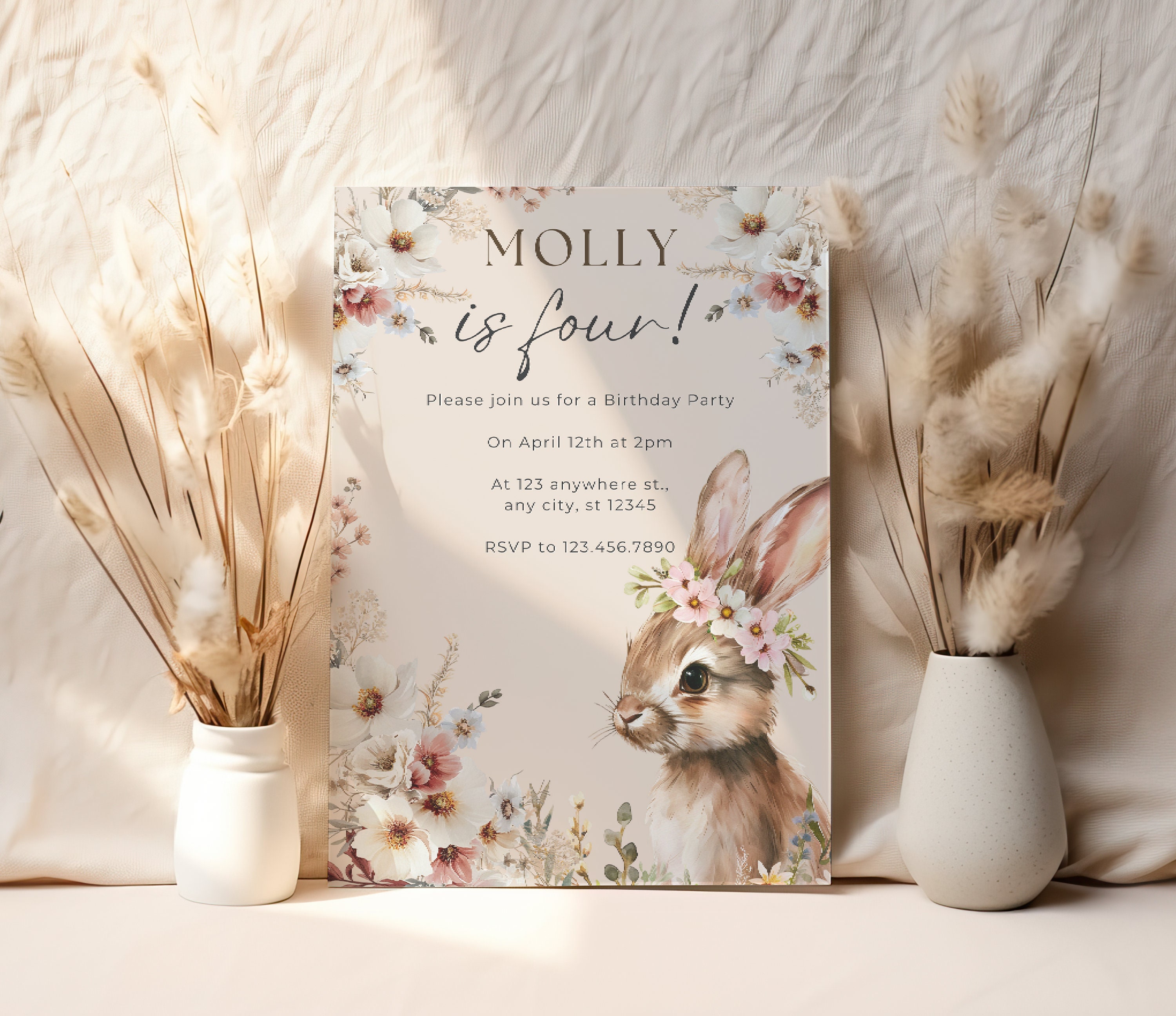 EDITABLE Bunny Birthday Party Invitation Cute Bunny Invite, Some Bunny ...