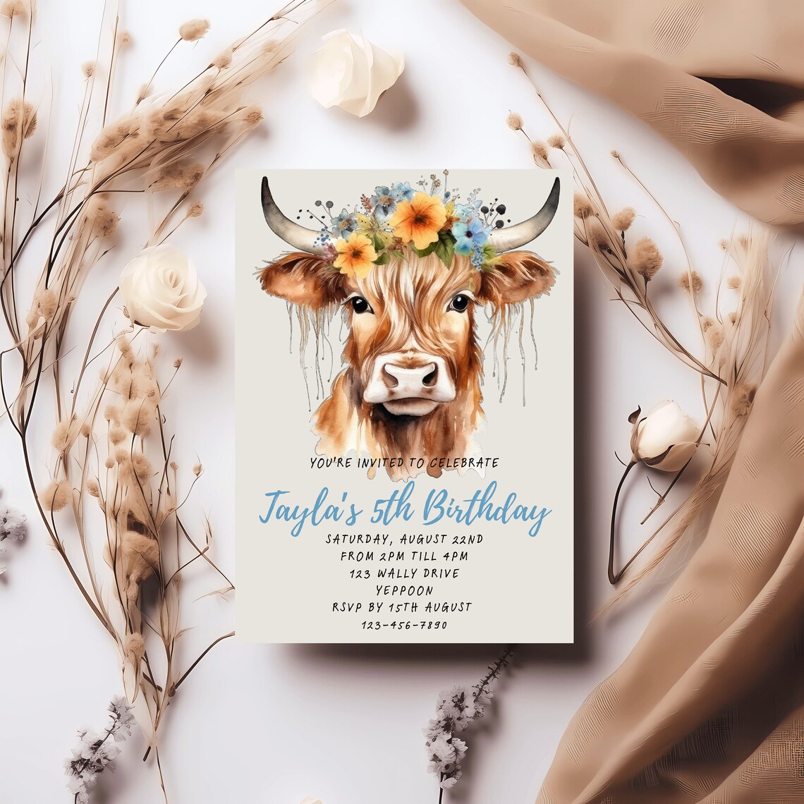 EDITABLE Highland Cow Birthday Party Invitation, Highland Cow Party ...