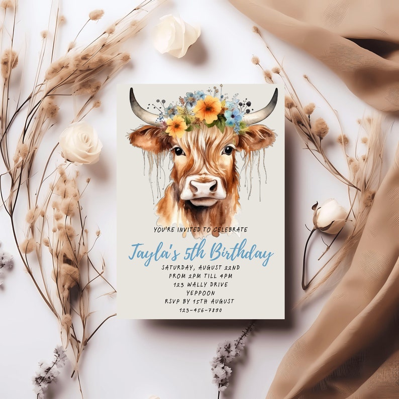 EDITABLE Highland Cow Birthday Party Invitation, Highland Cow Party ...