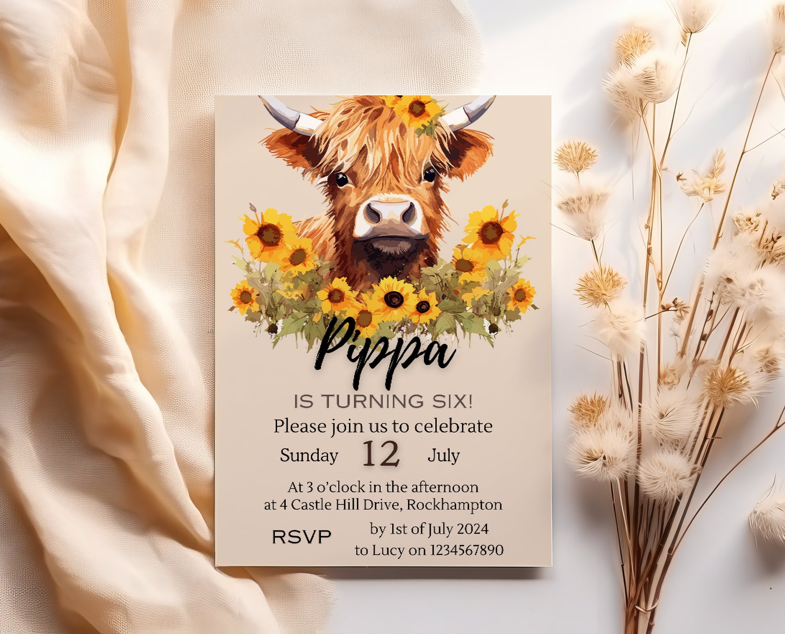 EDITABLE Highland Cow Birthday Party Invitation, Highland Cow and ...