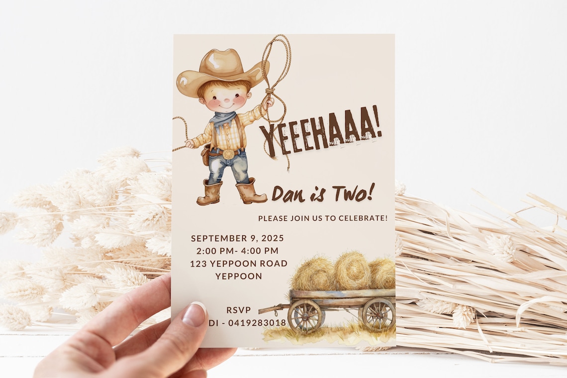 EDITABLE Cowboy Birthday Party Invitation Farm Party Printable Boy ...