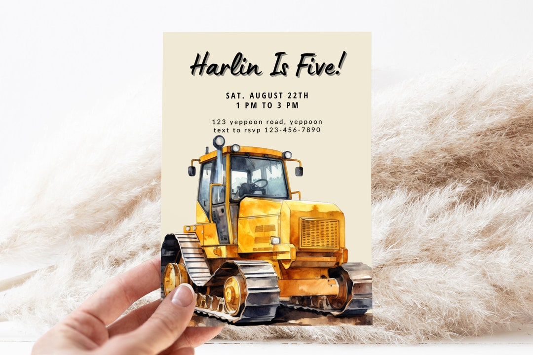 Digital Construction Birthday Invitation, Boys Birthday Invitation ...