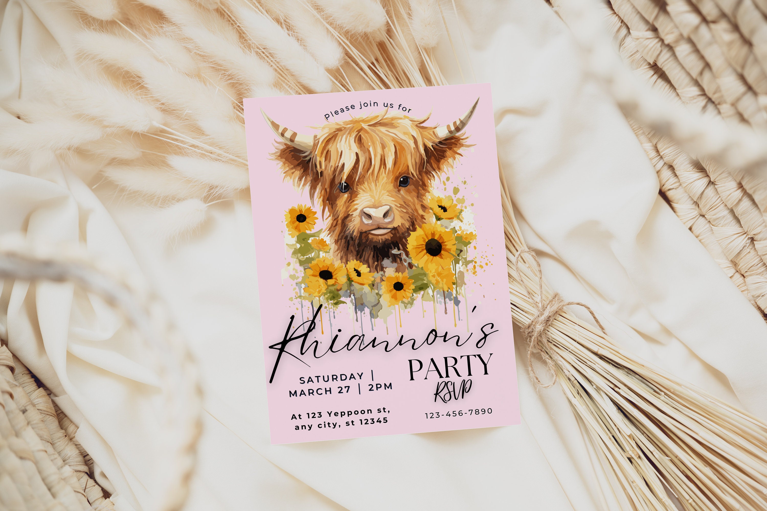 EDITABLE Highland Cow Birthday Party Invitation Highland Cow and ...