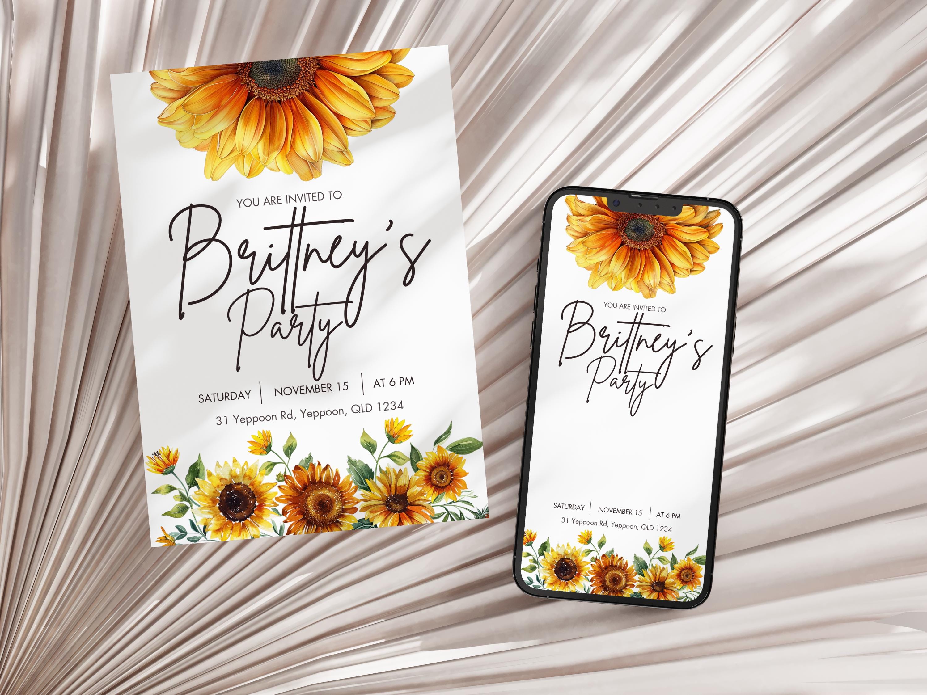 Sunflower Birthday Party Invitation, Yellow Floral, Editable (digital ...
