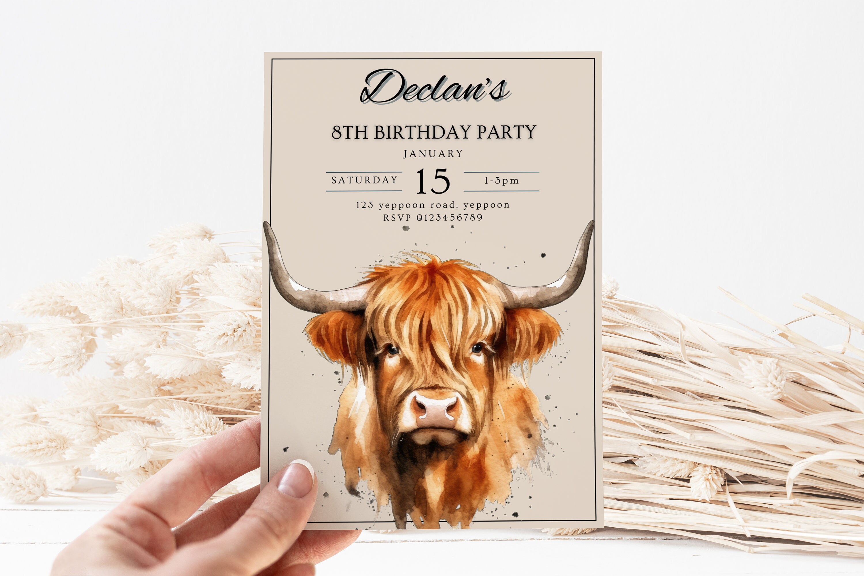 EDITABLE Highland Cow Birthday Party Invitation, Highland Cow Boy Party ...