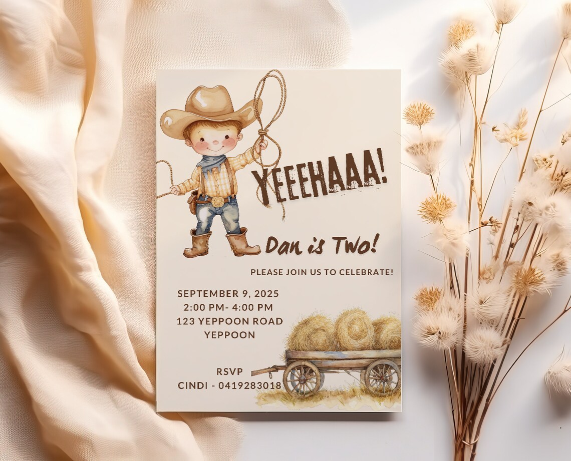 EDITABLE Cowboy Birthday Party Invitation Farm Party Printable Boy ...