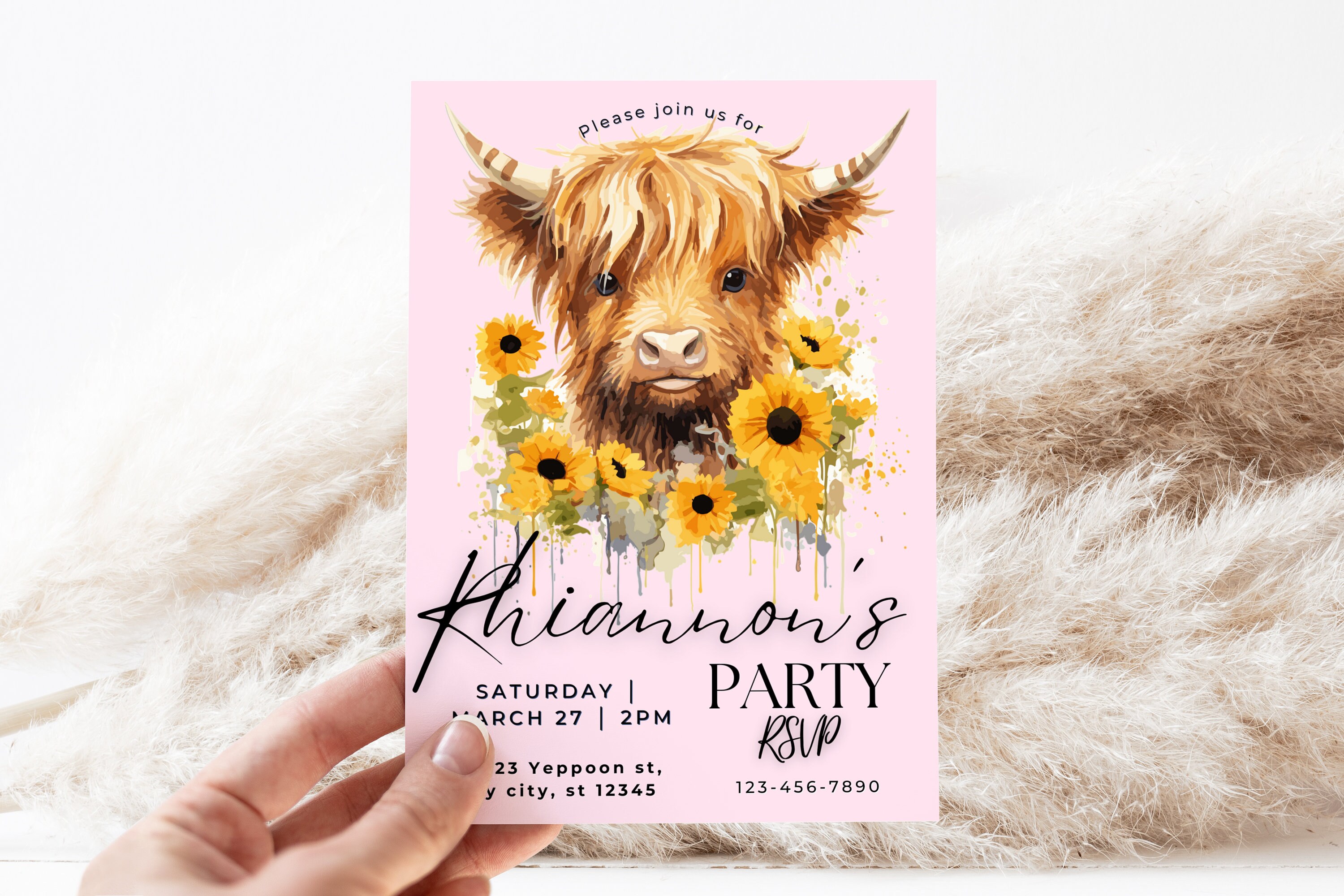 EDITABLE Highland Cow Birthday Party Invitation Highland Cow and ...