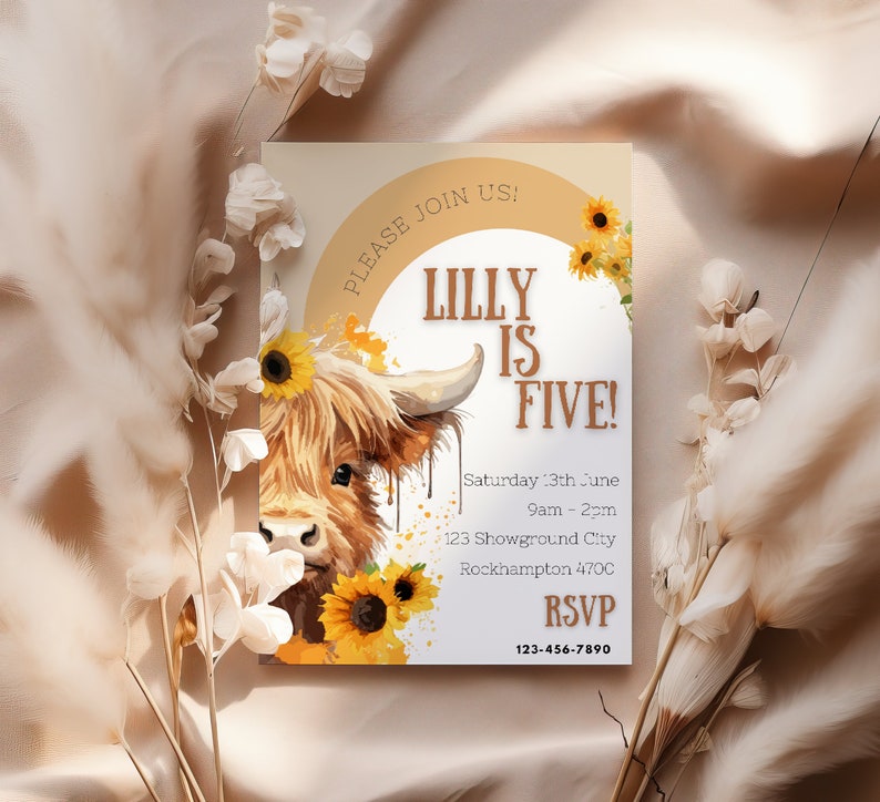 EDITABLE Highland Cow Birthday Party Invitation, Highland Cow and ...
