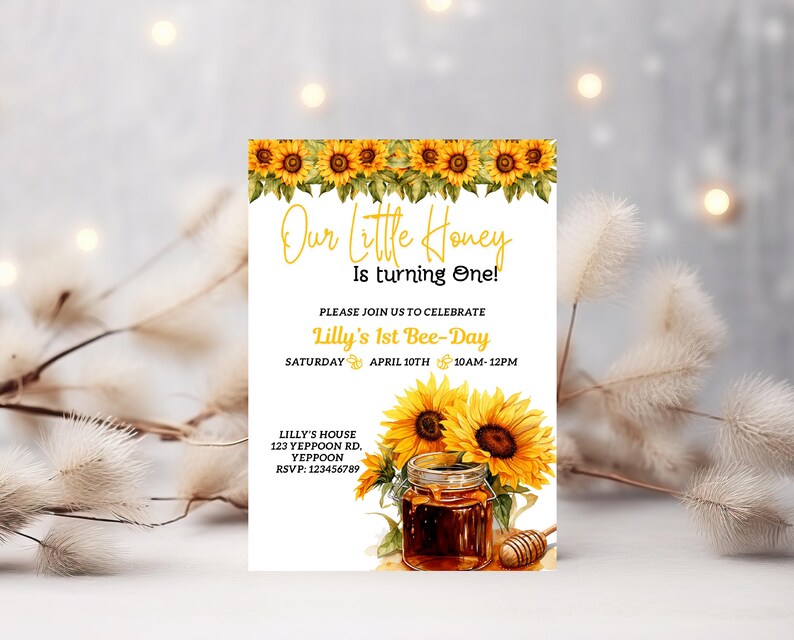 EDITABLE Sunflower Birthday Party Invitation Our Little Honey Sunflower ...