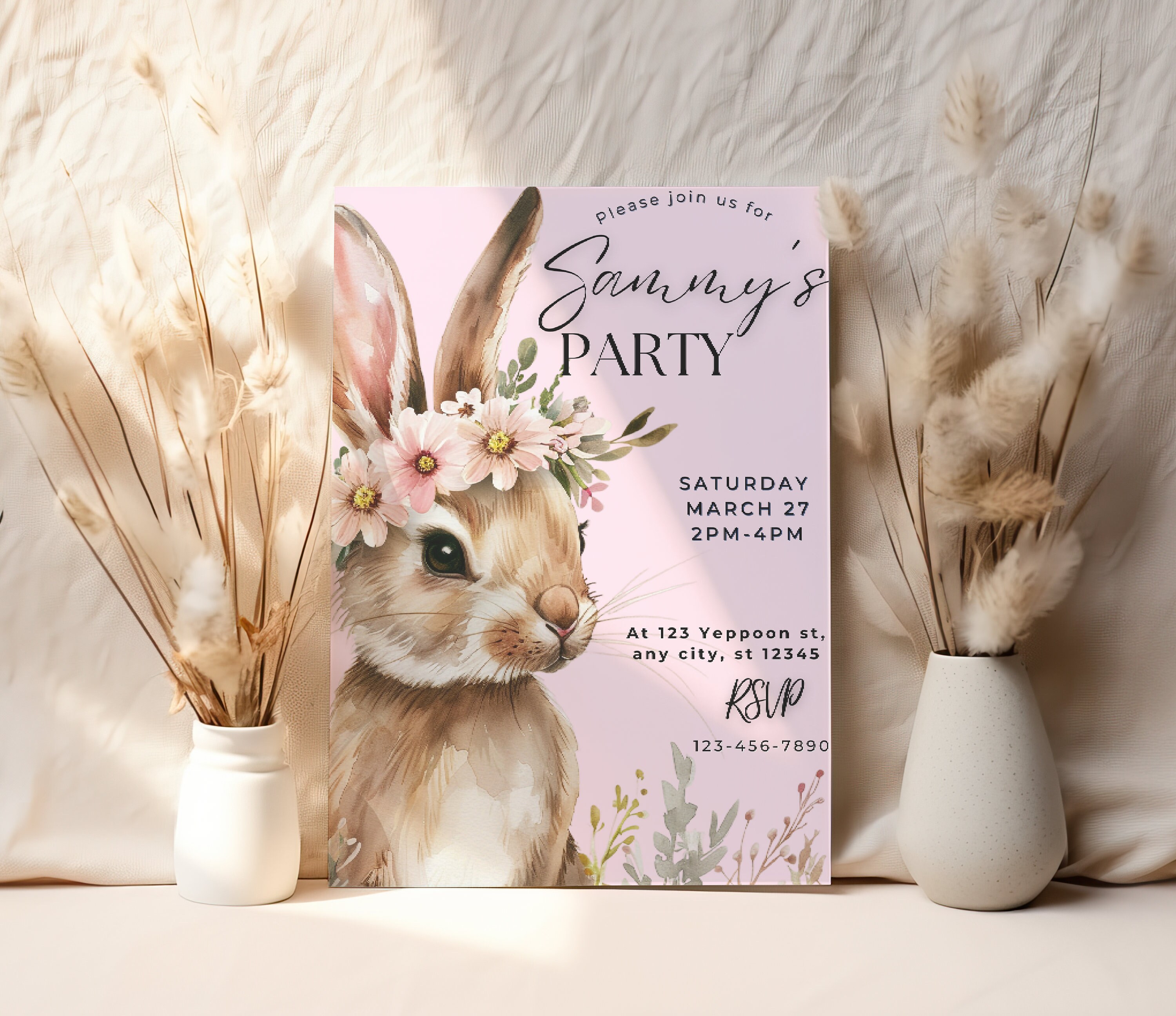 EDITABLE Bunny Birthday Party Invitation Cute Bunny Invite Some Bunny's ...