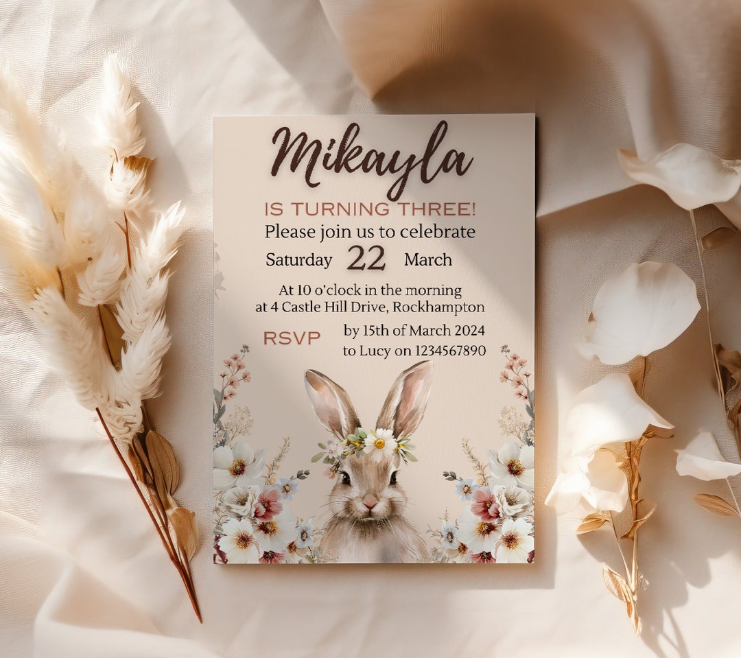 EDITABLE Bunny Birthday Party Invitation Cute Bunny Invite Some Bunny's ...