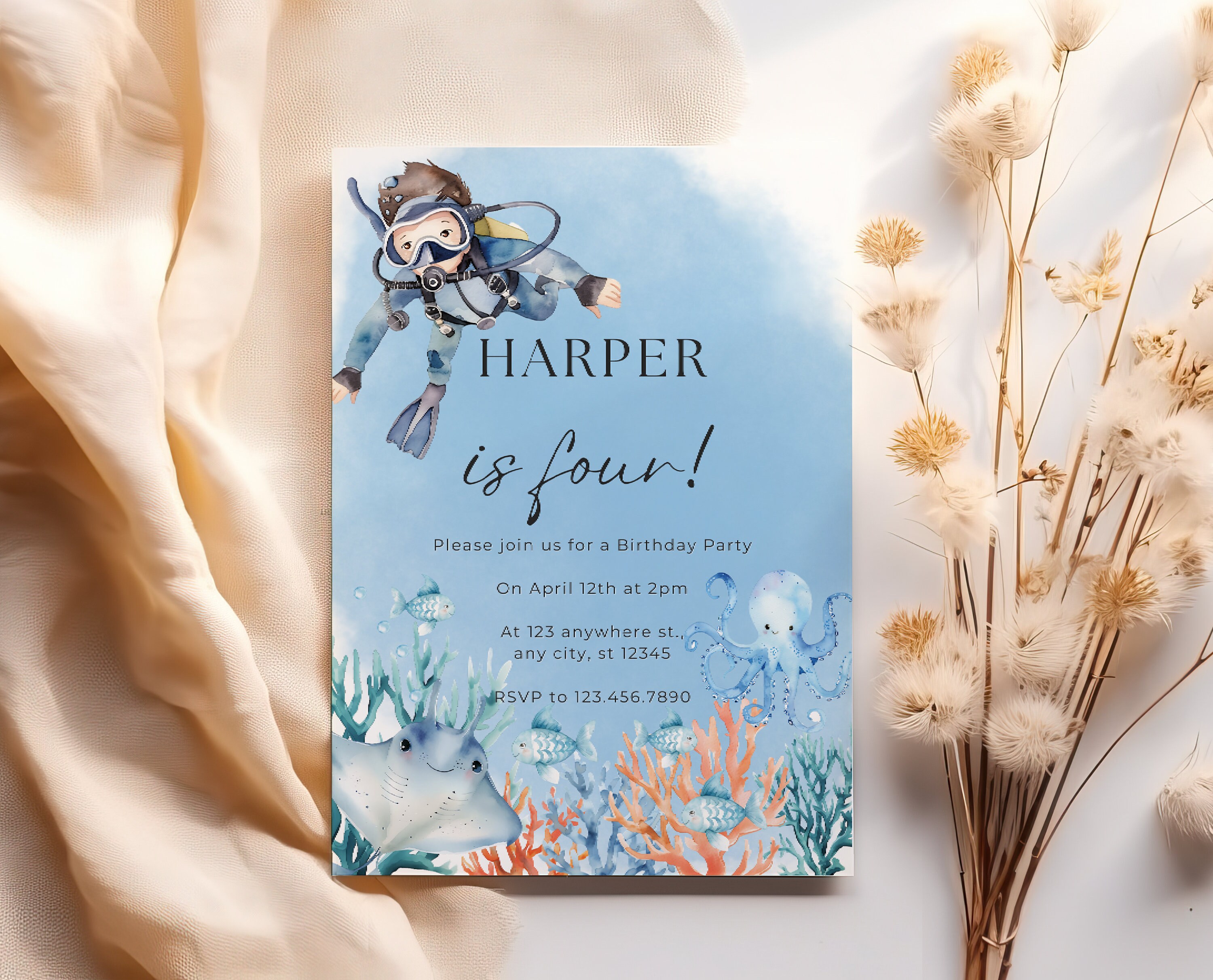 EDITABLE Under the Sea Birthday Party Invitation, Ocean Party Printable ...