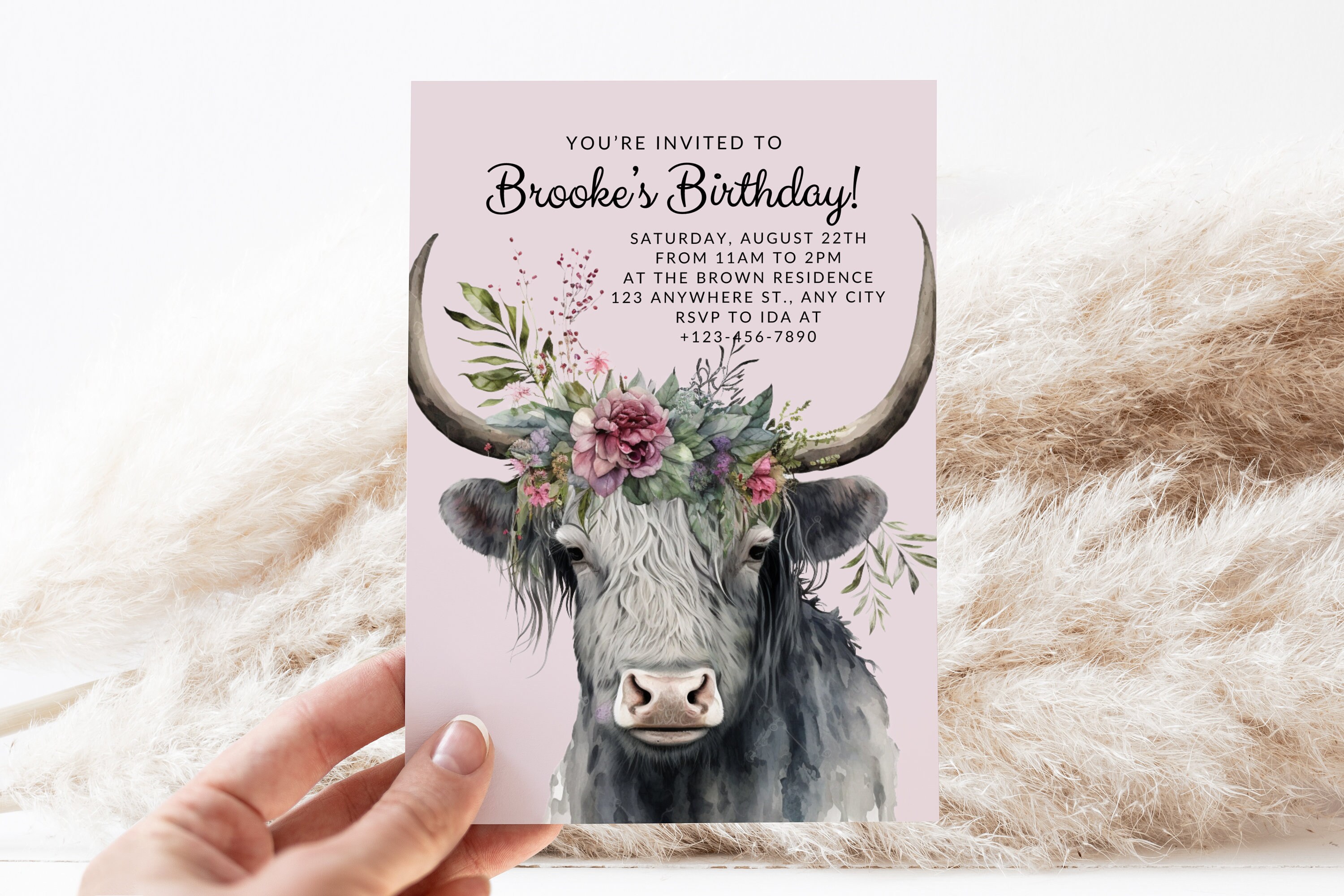 EDITABLE Highland Cow Birthday Party Invitation, Highland Cow and ...
