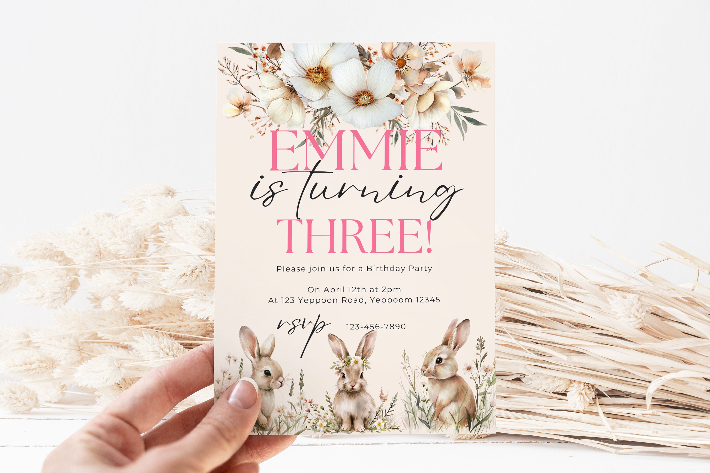 EDITABLE Bunny Birthday Party Invitation Cute Bunny Invite Some Bunny's ...