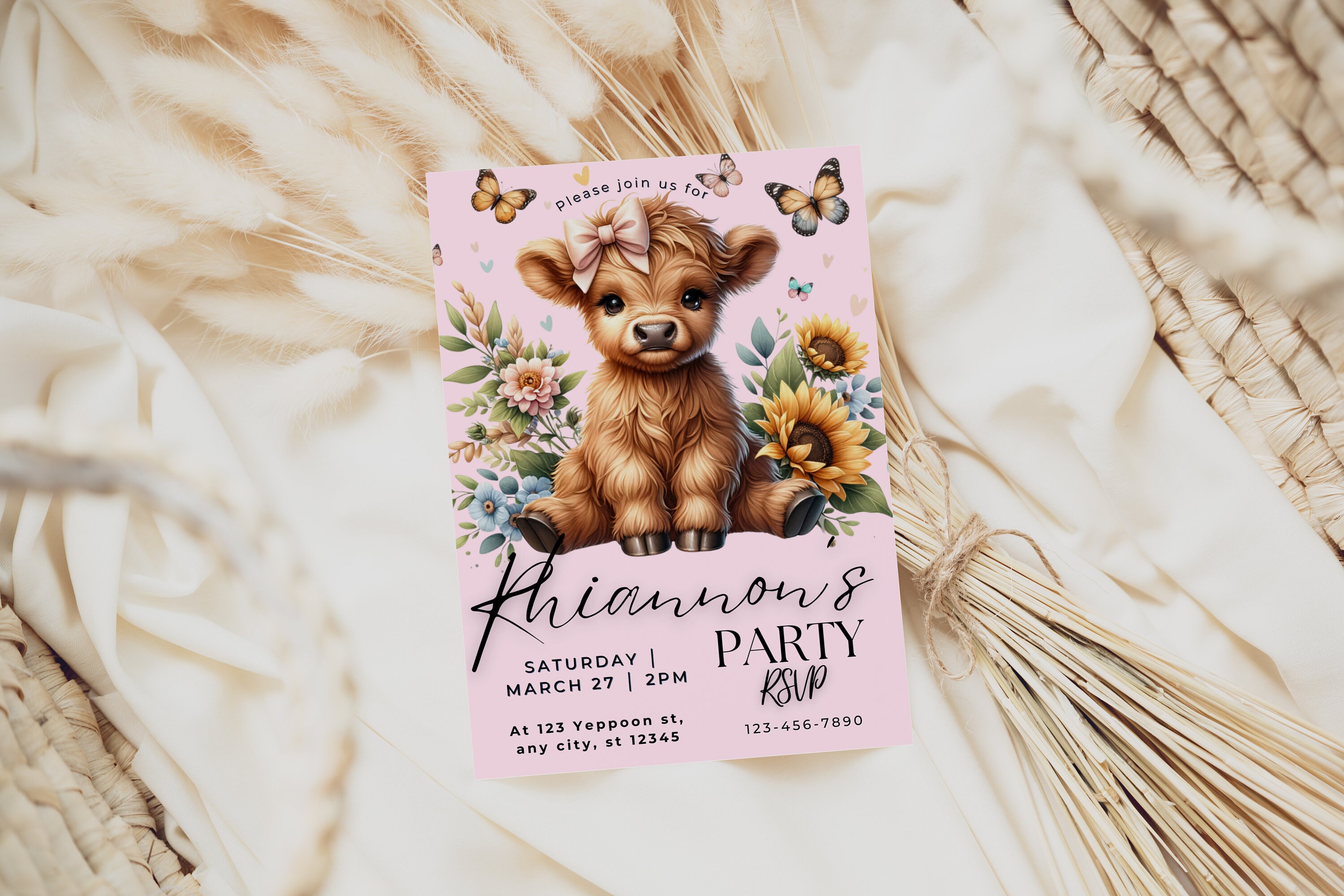 EDITABLE Highland Cow Birthday Party Invitation Highland Cow and ...