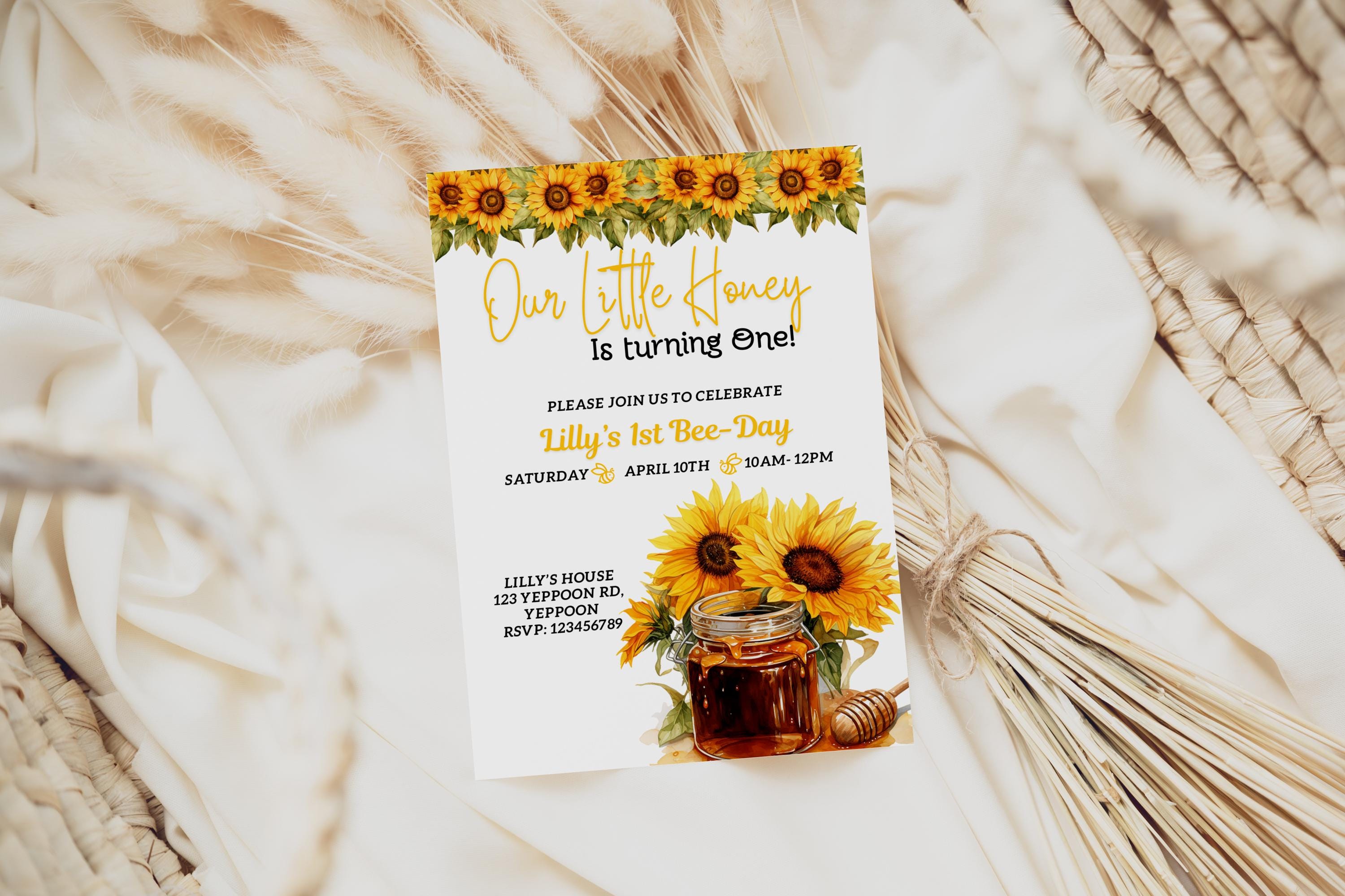 EDITABLE Sunflower Birthday Party Invitation Our Little Honey Sunflower ...