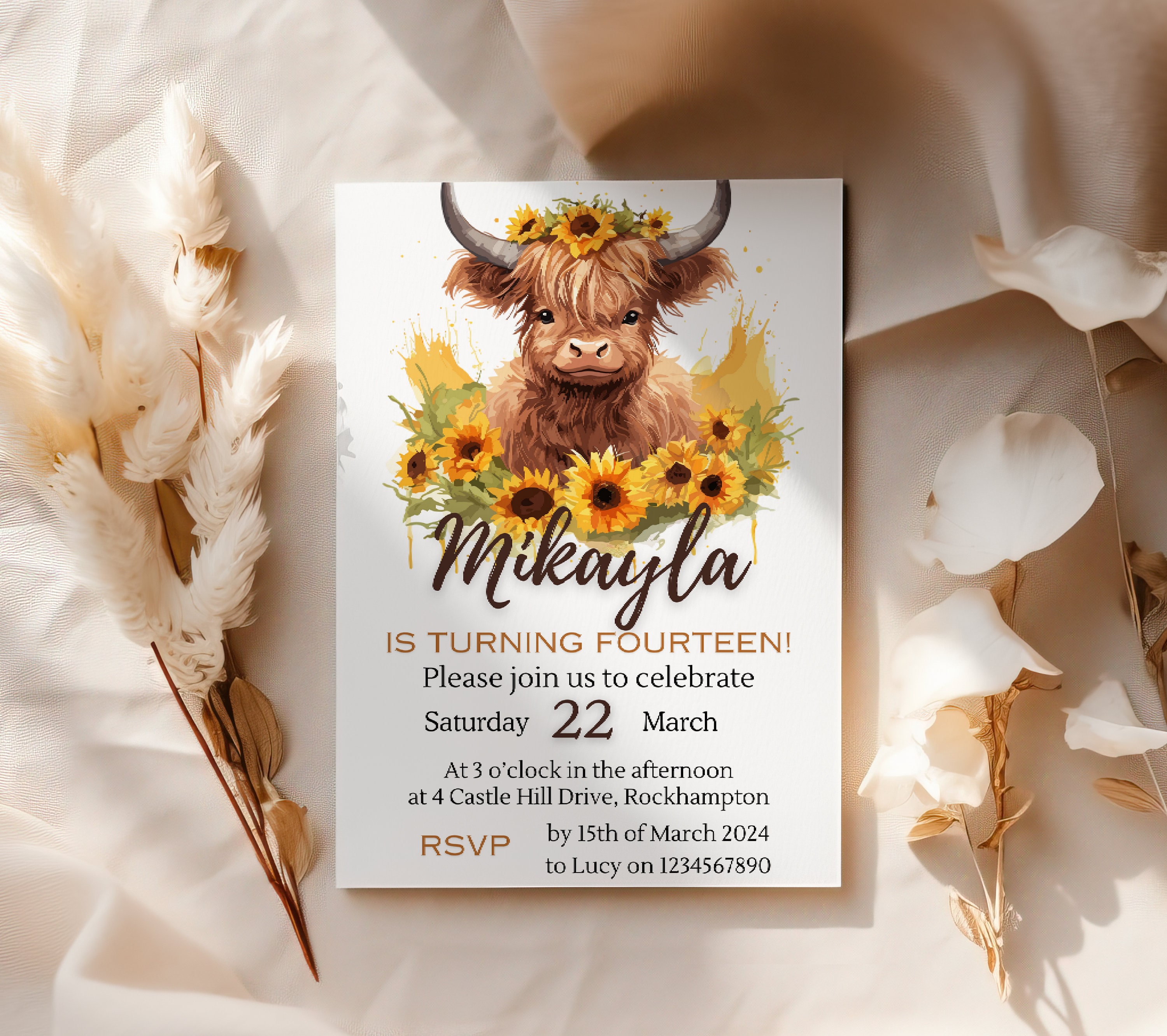 EDITABLE Highland Cow Birthday Party Invitation, Highland Cow and ...