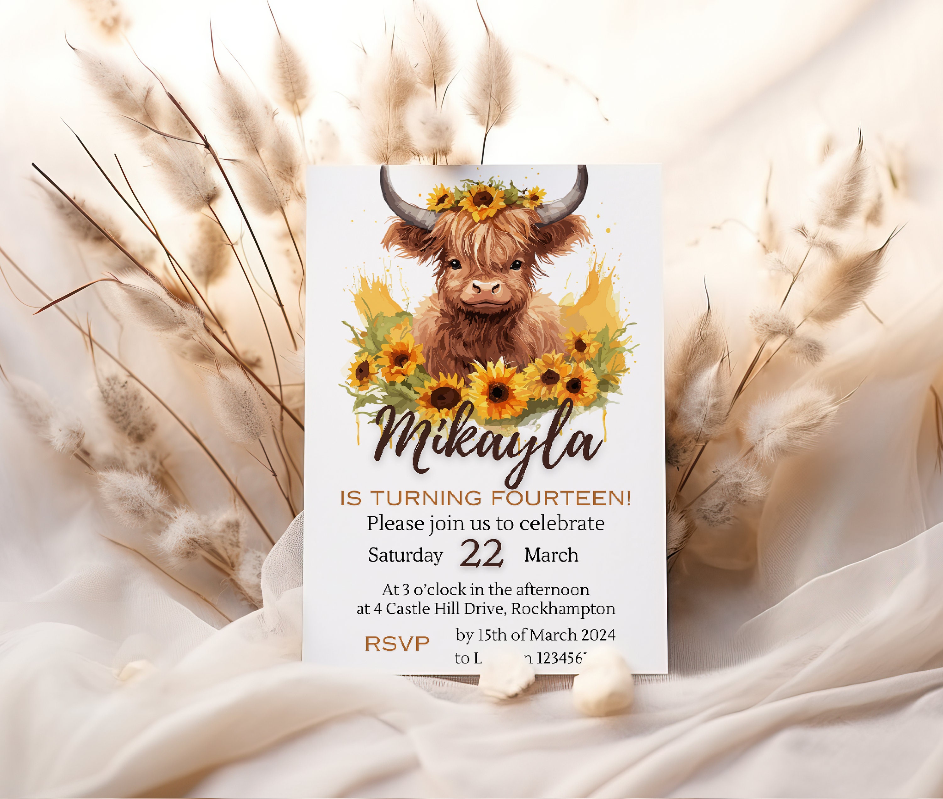 EDITABLE Highland Cow Birthday Party Invitation, Highland Cow and ...