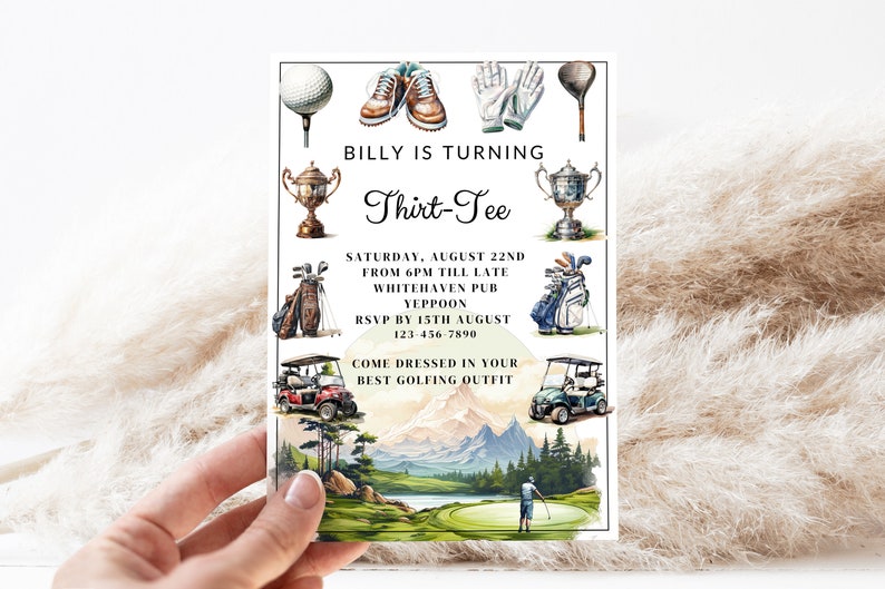 EDITABLE Golf Birthday Party Invitation Thirt-ee Party Printable Adult ...