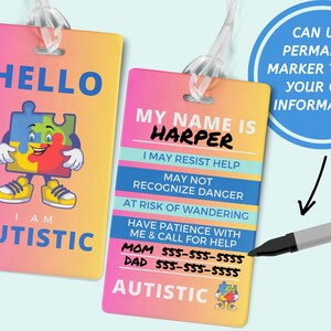Autism Awareness Medical Alert Tag Backpack Tag Travel Accessory Bag ...