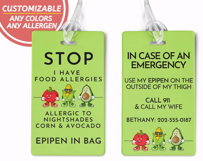 Allergy ID Tag Emergency Contact Information Allergy Alert Allergy ...