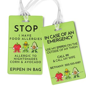 Allergy ID Tag Emergency Contact Information Allergy Alert Allergy ...